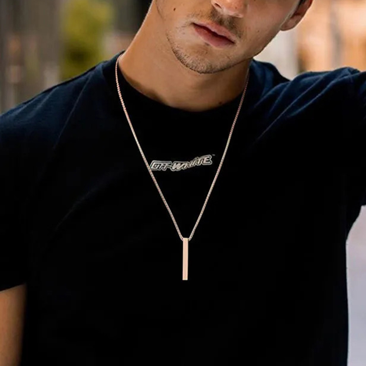 Colar Masculino Aço Inoxidável com Pingente Minimalista Prata