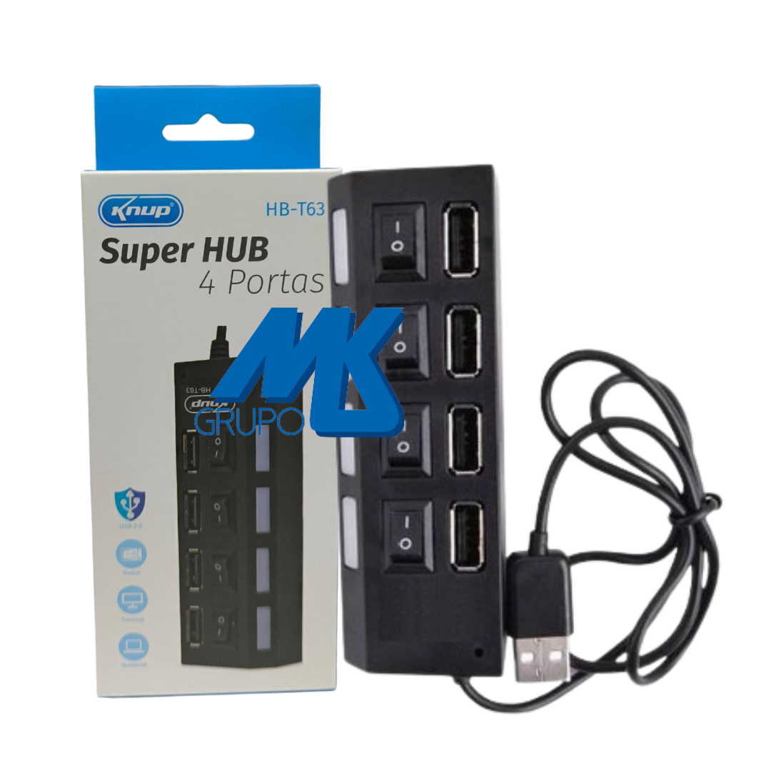 HUB USB 4 PORTAS USB 2.0 C/CHAVE LIGA E DESLIGA HB-T63