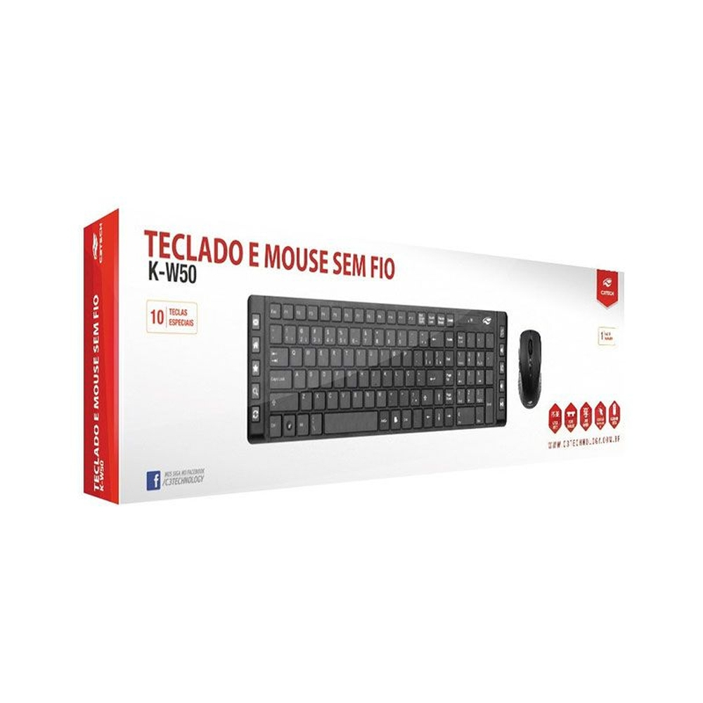 Kit Teclado e Mouse Sem Fio C3 Tech K-W50