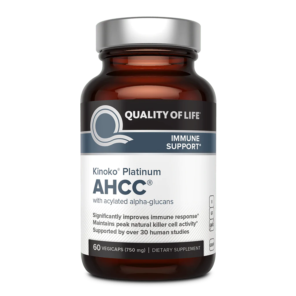 AHCC Kinoko Platinum, Quality of Life Labs, 750 mg, 60 Cápsulas