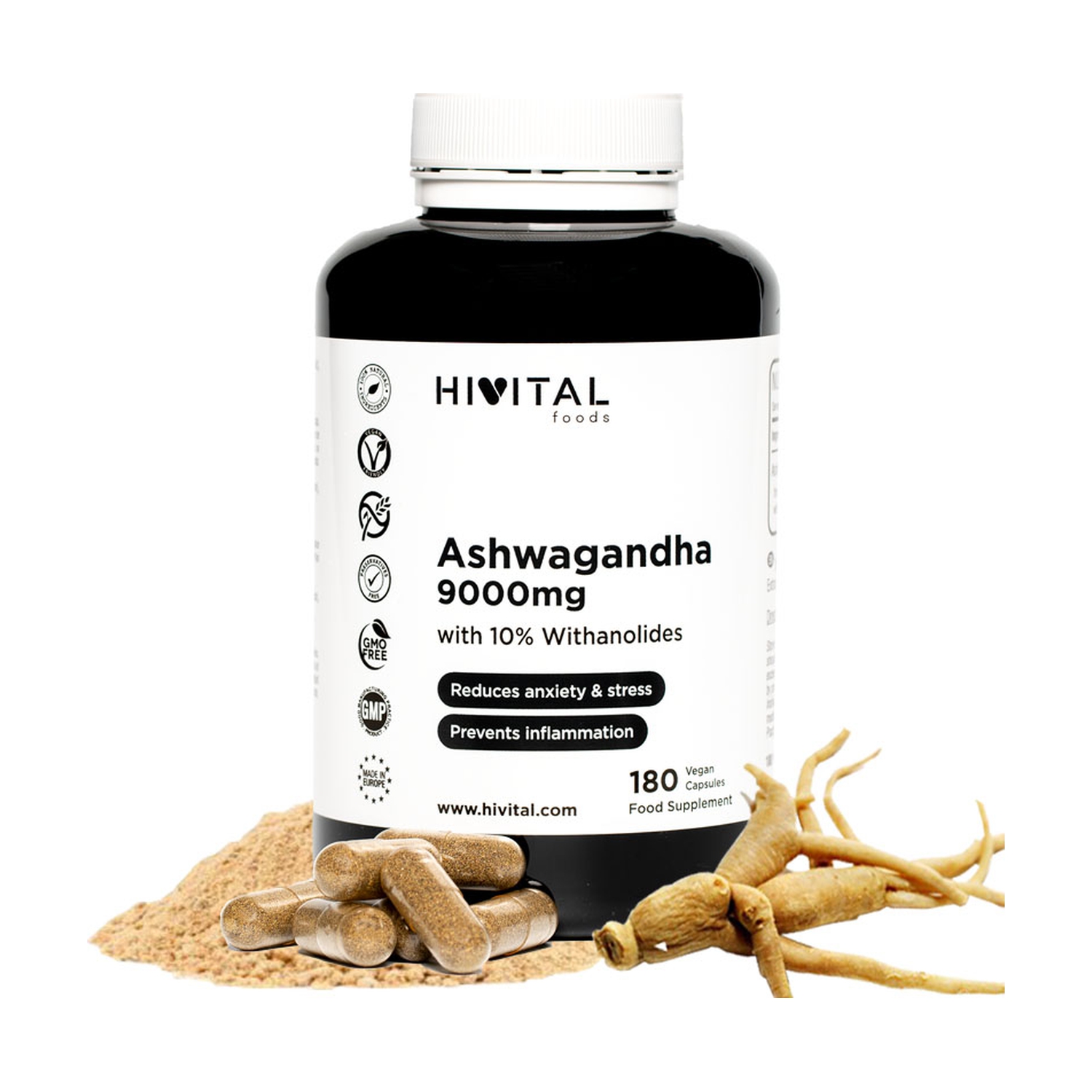 Ashwagandha com 10% de Withanolides, 9000mg, 180 cápsulas