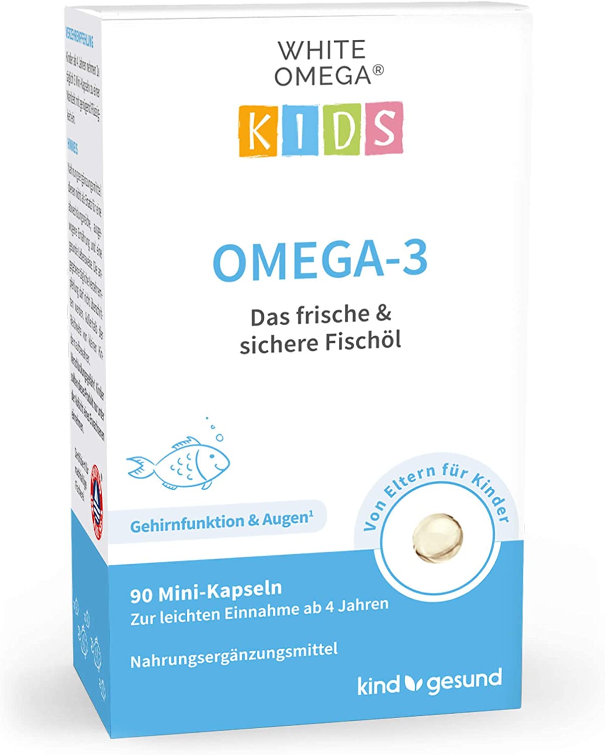 WHITE OMEGA Kids Cápsulas de ômega-3 para crianças, sem sabor, óleo de ...