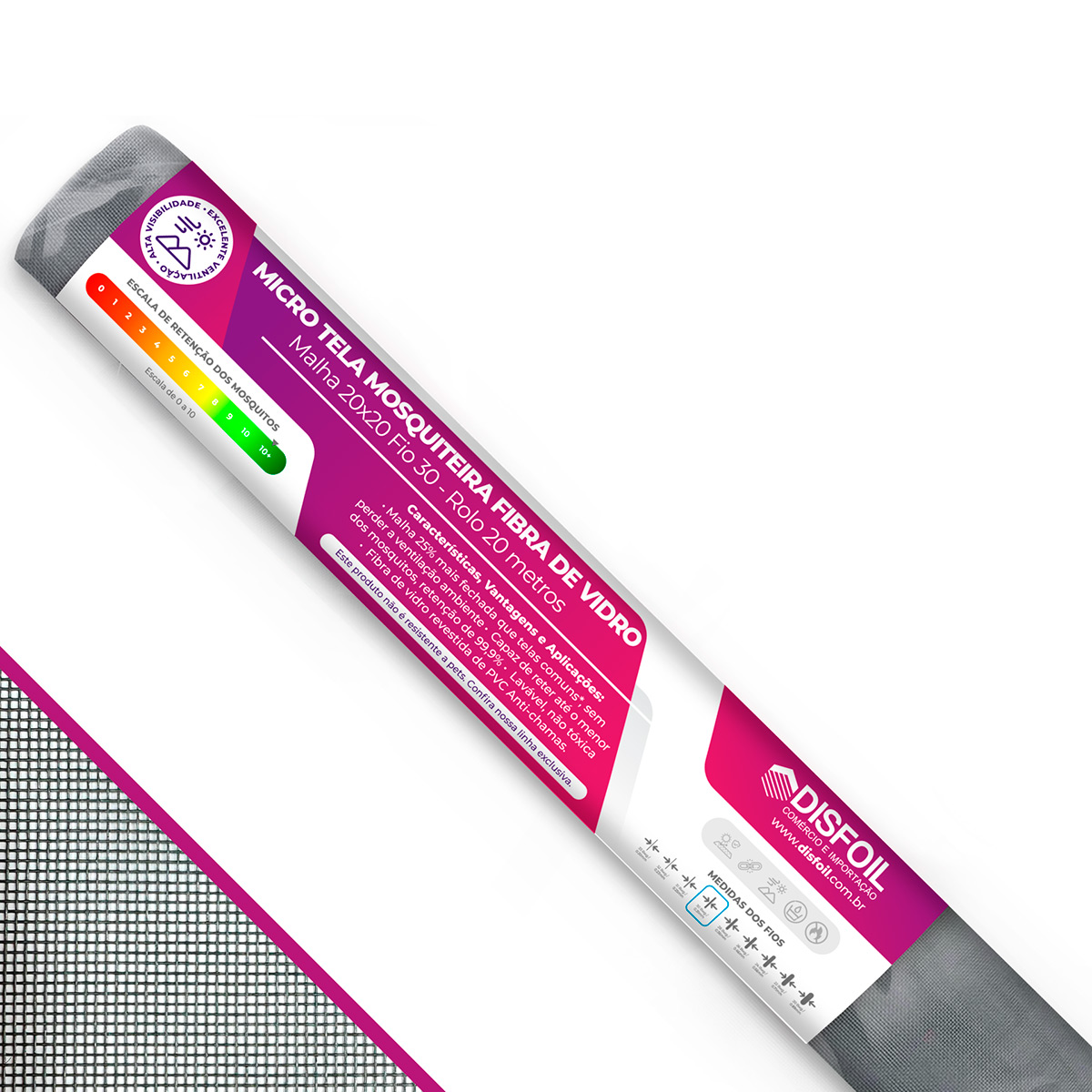 Micro Tela Mosquiteira Fibra de Vidro Larg 1,30m por Metro|Disfoil