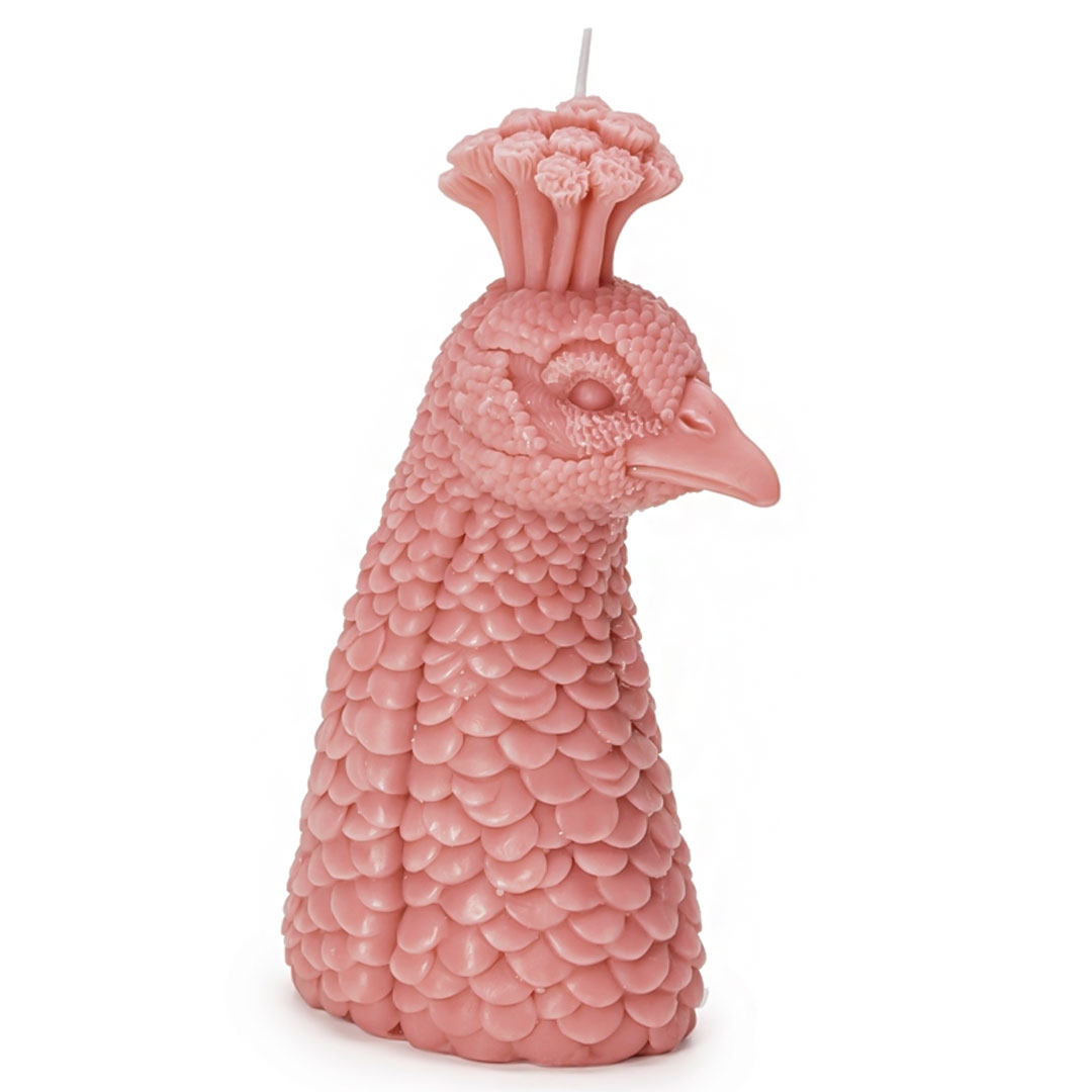 Escultura Vela Decorativa Pavão Rosa G