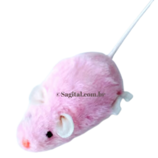 Brinquedo Ratinho Real de Corda Rosa para Gato - Sagital Pet Shop