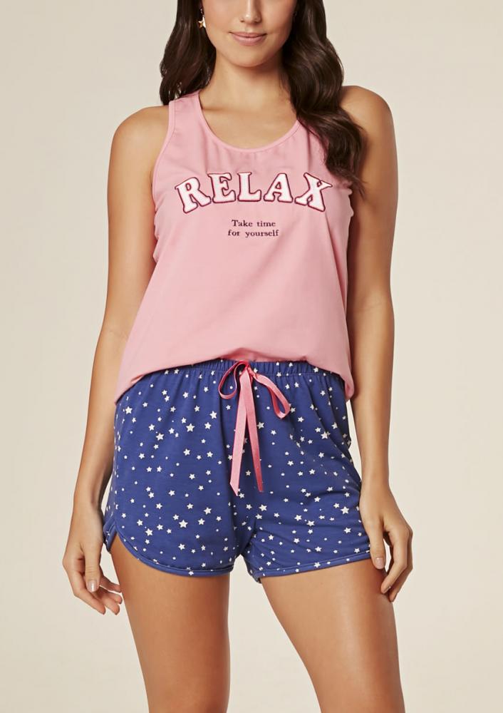 Lua Cheia Pijama Regata com Short Estrela Algodão PV