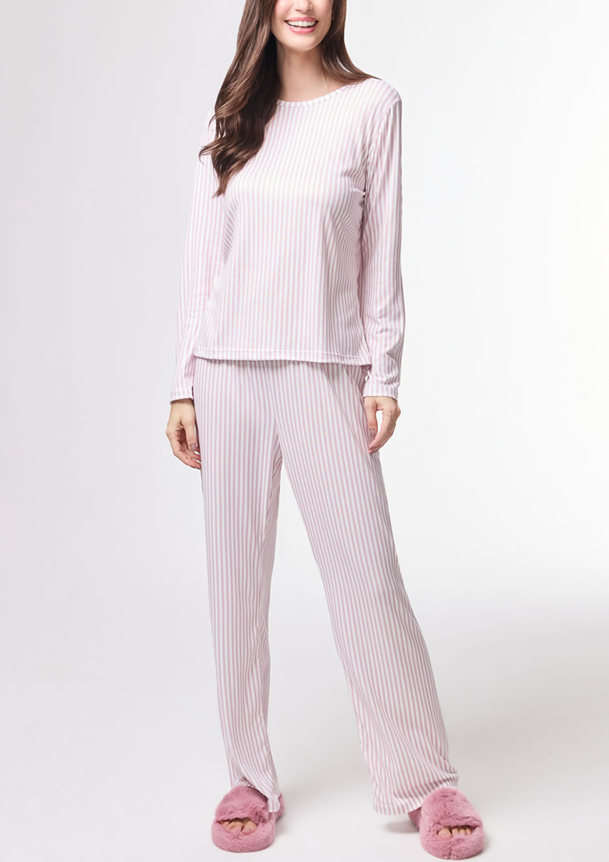 Lua Cheia Pijama Canelado Listrado Confort